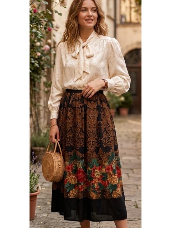 American Vintage | Skirts | Vintage Ak F Floral Black And Brown Skirt ...